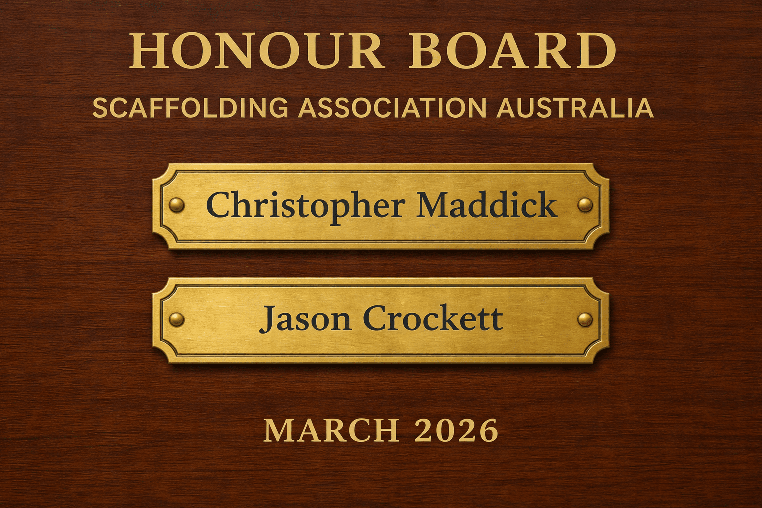 March 2026 - Honour Board Recipients - Scaffolding Association Australia